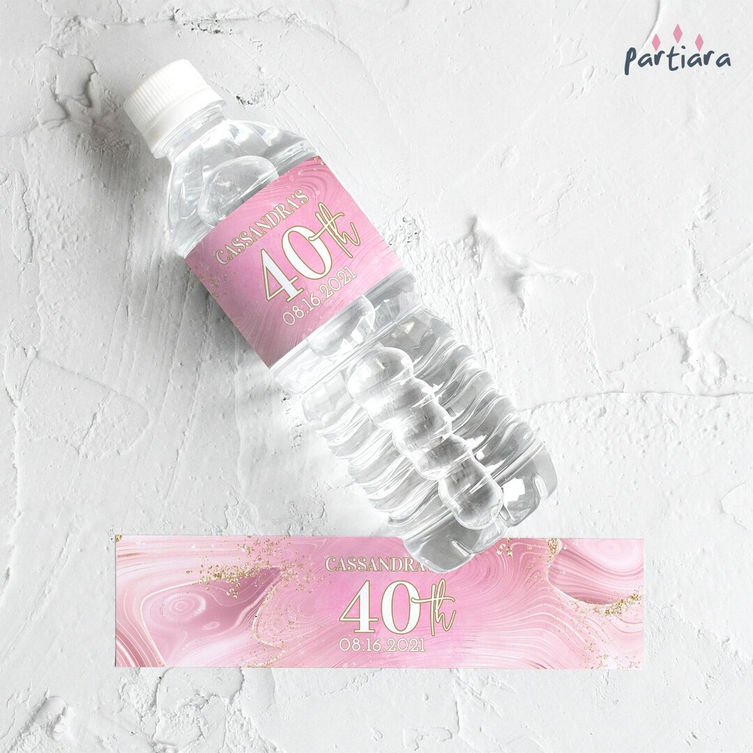 Pink Birthday Water Bottle Label Template, Ladies Brunch Party Favor ...