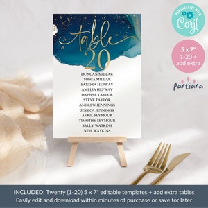 Teal Gold Table Numbers Printable Birthday Dinner Party Tables Decor ...