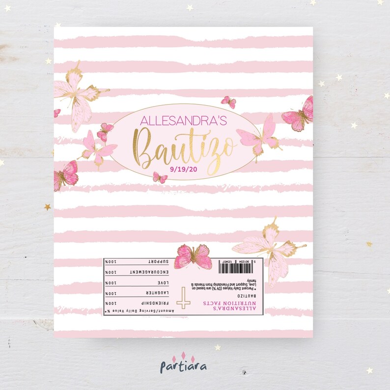 Pink Butterfly Water Bottle Labels Baptism Party Label Girls - Etsy