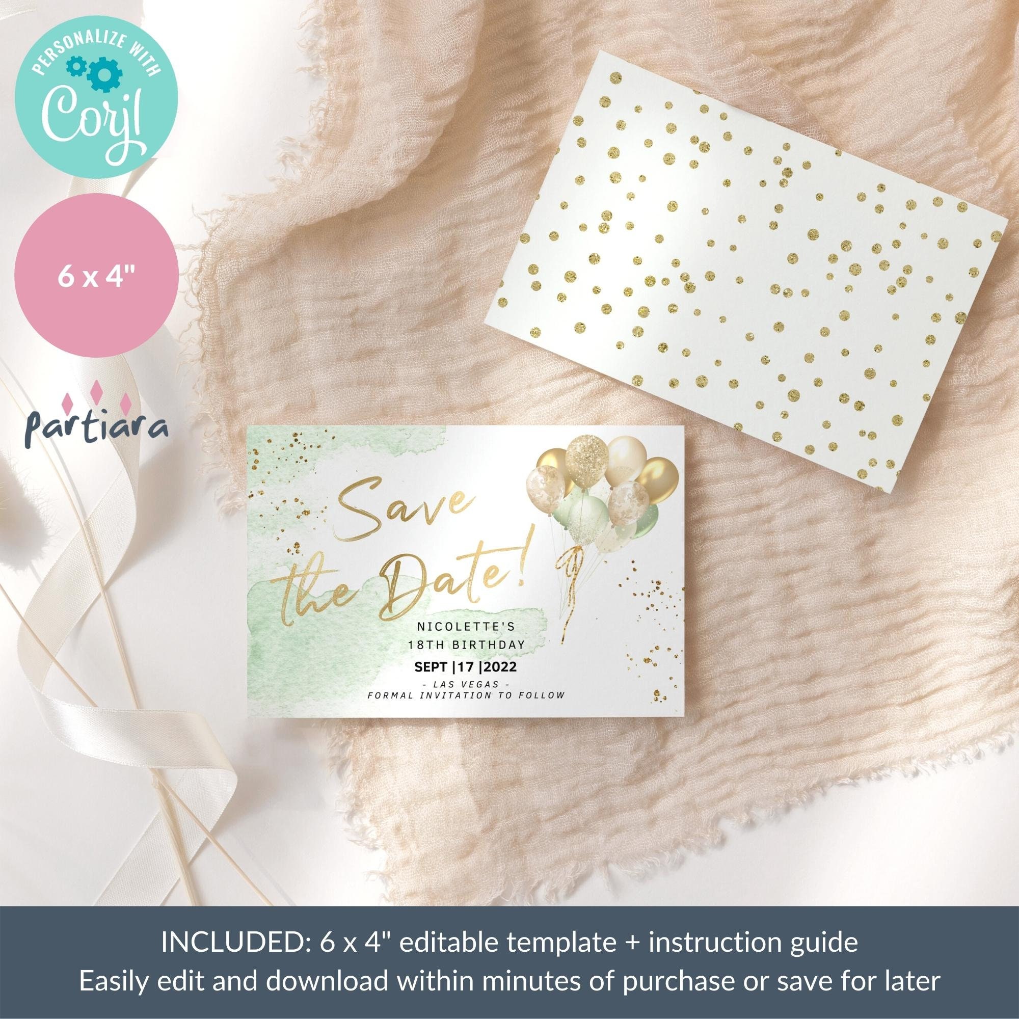Save the Date Card Birthday Party Announcement Printable for - Etsy