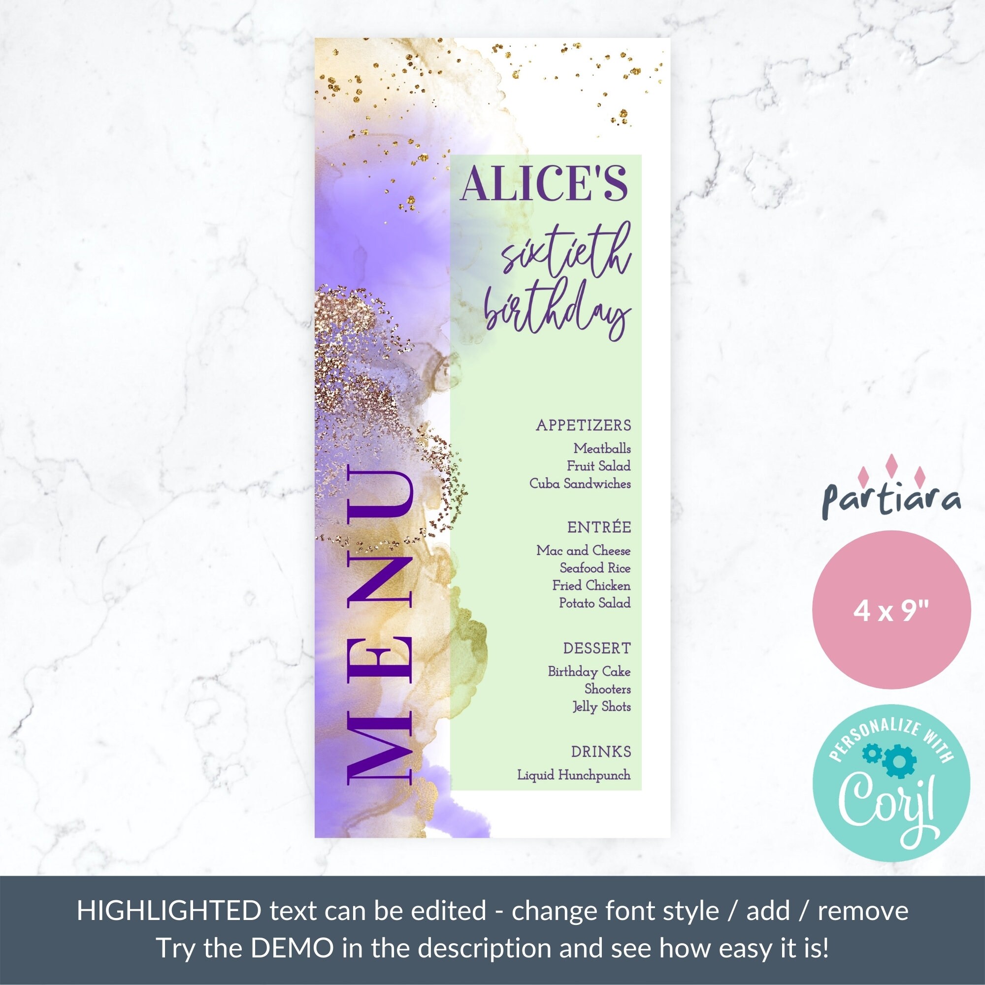 Design & Templates Paper & Party Supplies Lilac Adult Party Menu ...