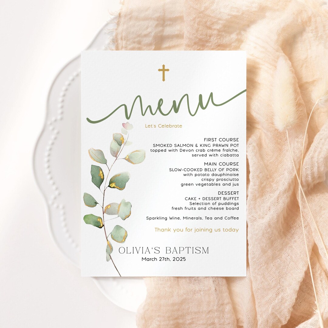 Modèle de carte de menu de baptême en téléchargement numérique ...