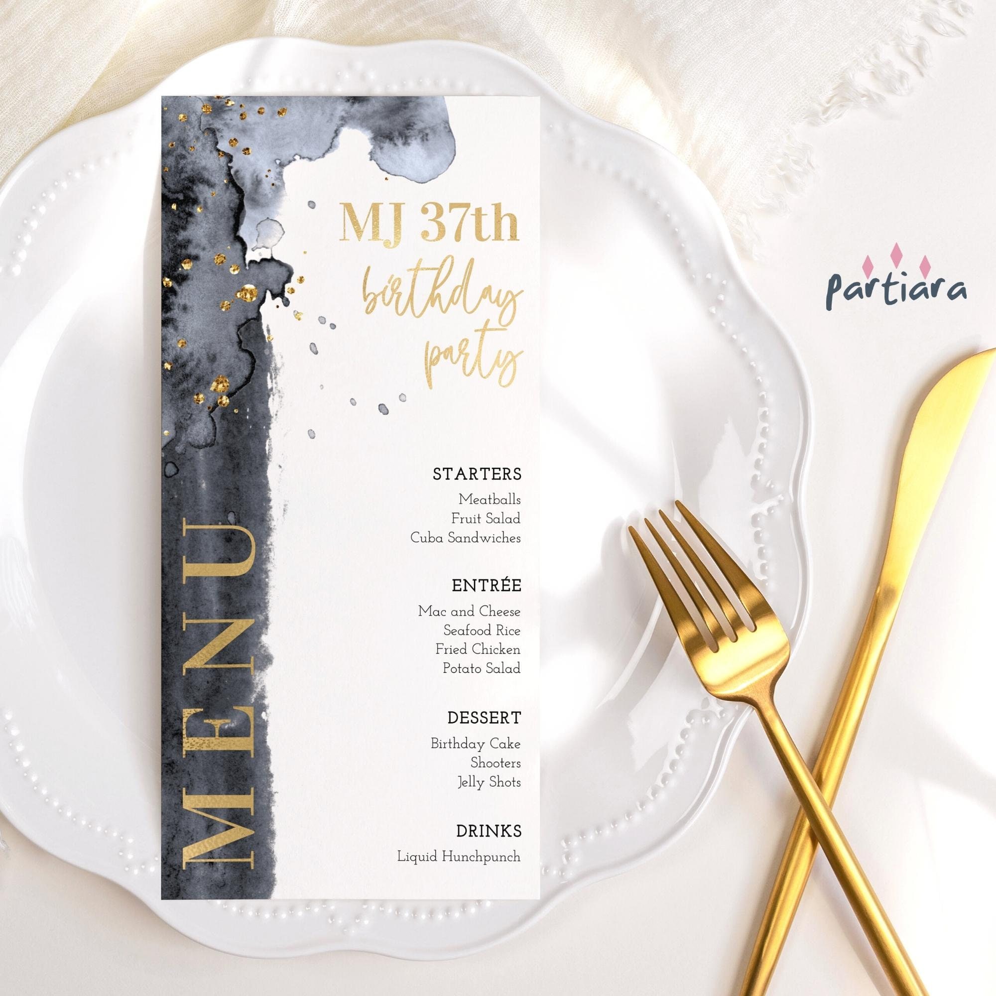 Design & Templates Birthday Menu Card Template Black and Gold Party ...