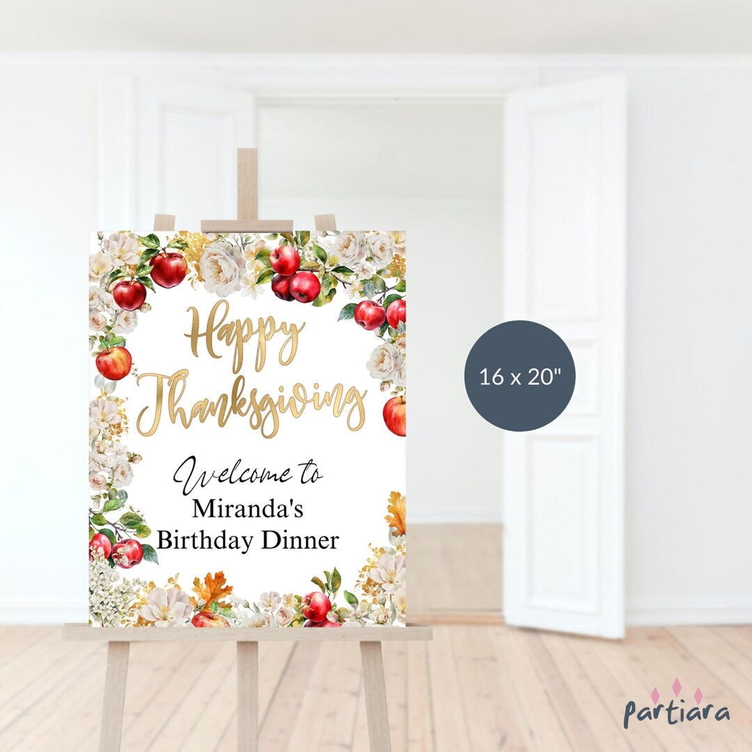 Thanksgiving Party Sign Printable Fall Birthday Dinner Welcome Poster ...