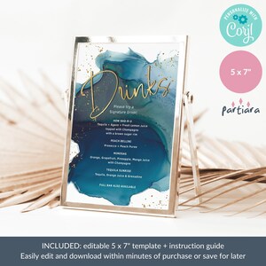 Teal Drinks Menu Birthday Template, Bar Menus Printable, Men or Ladies ...