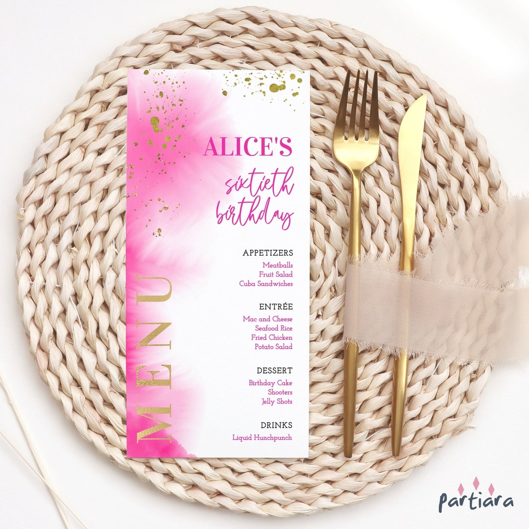 Brunch Menu Template, Hot Pink Menu Card Printable, Birthday Dinner ...