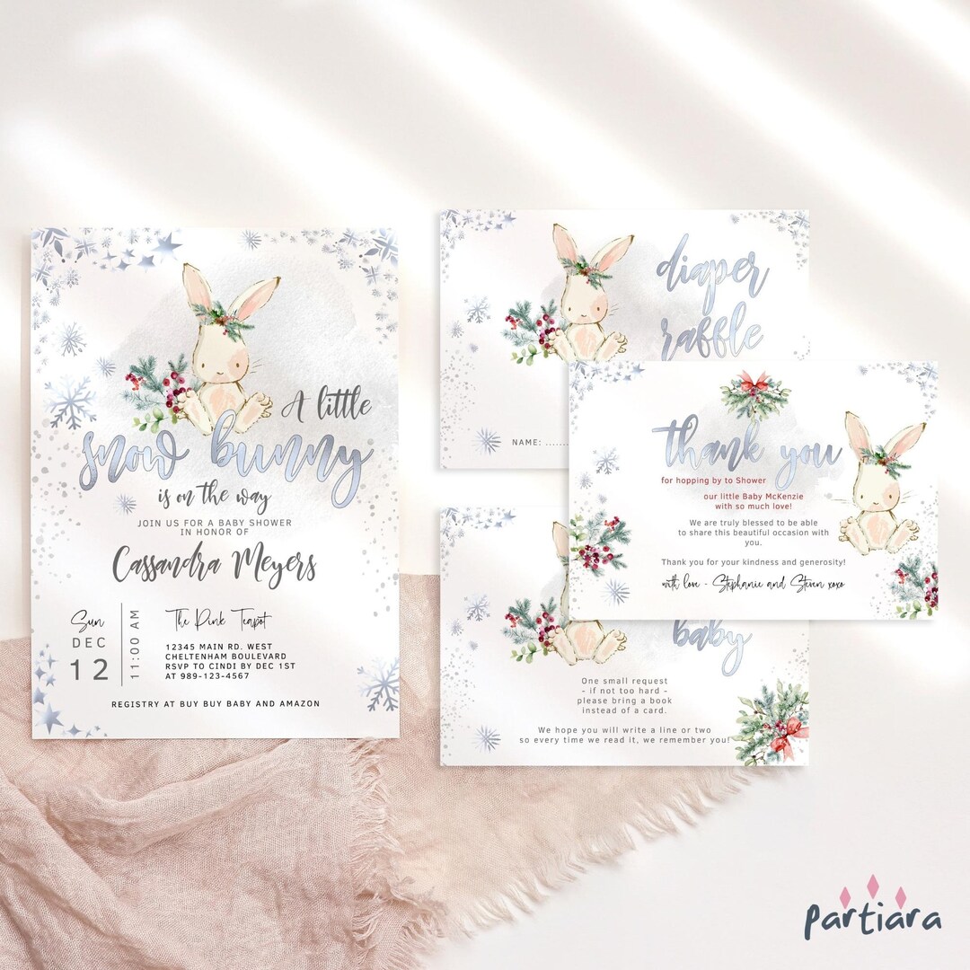 Baby Snow Bunny Invite Set Baby Shower Party Invitation Bundle Inserts ...