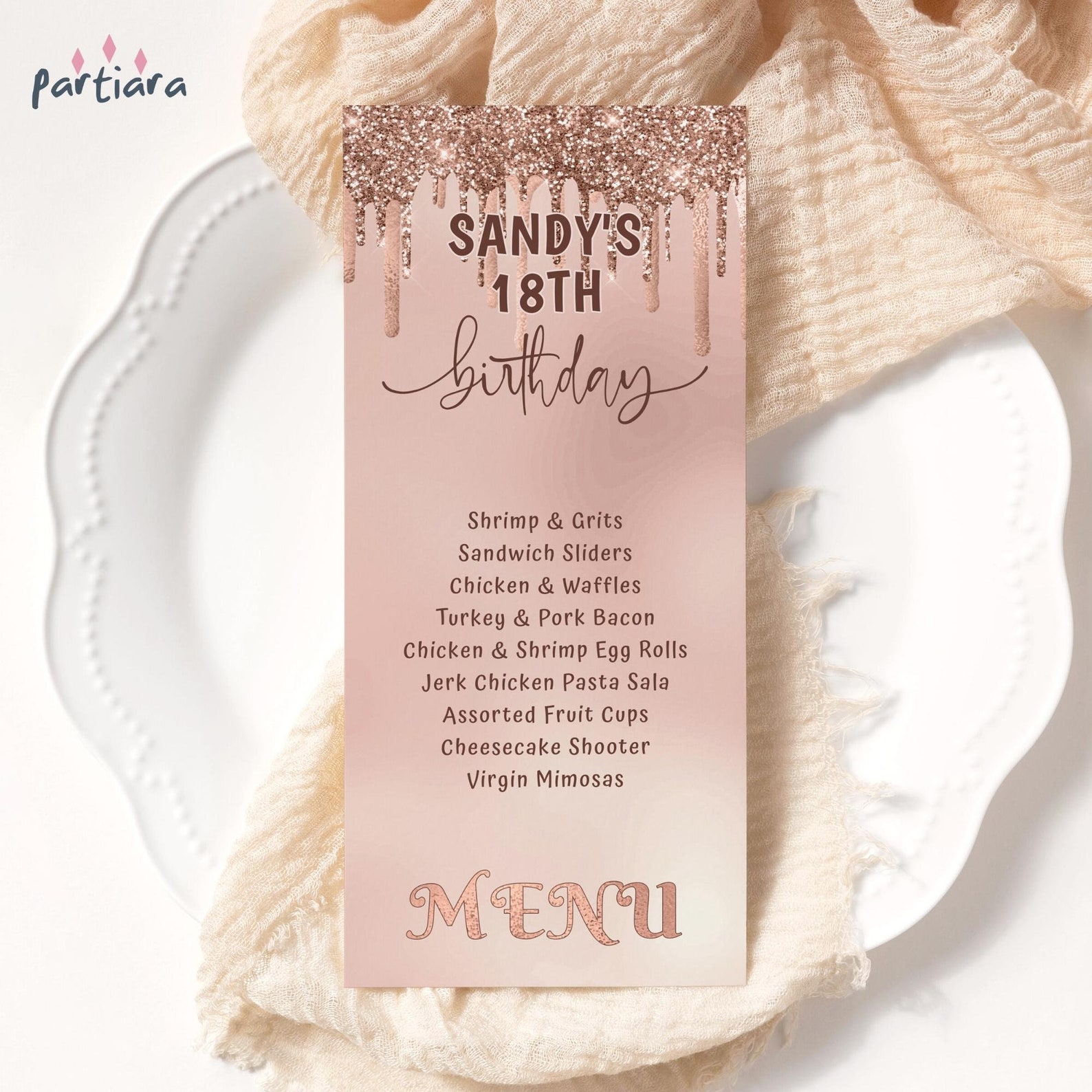 Editable Rose Gold Menu Card Template Girl's 18th Birthday - Etsy