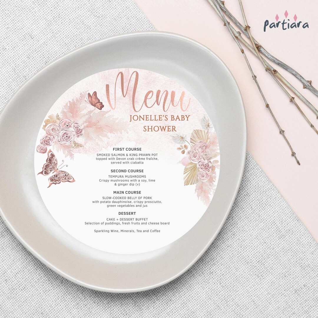 Butterfly Menu Plate Insert Printable, Butterflies 1st Birthday Menus ...