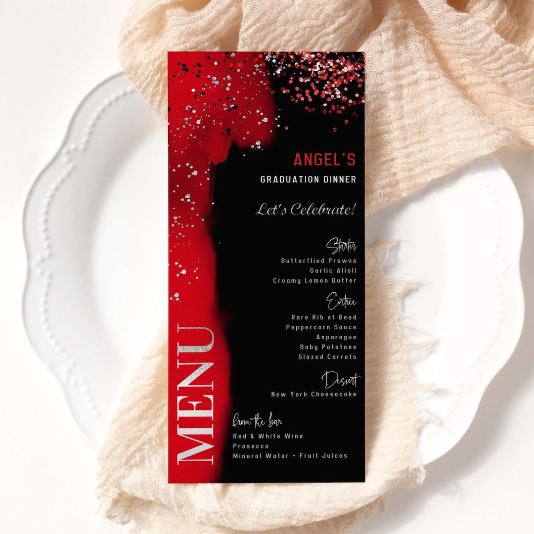 Black and Red Menu Template, Birthday Menu Card Printable, Girls ...