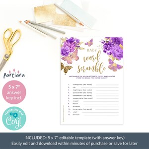 Word Scramble Game Baby Shower Party Activity Games Girl Unscramble ...