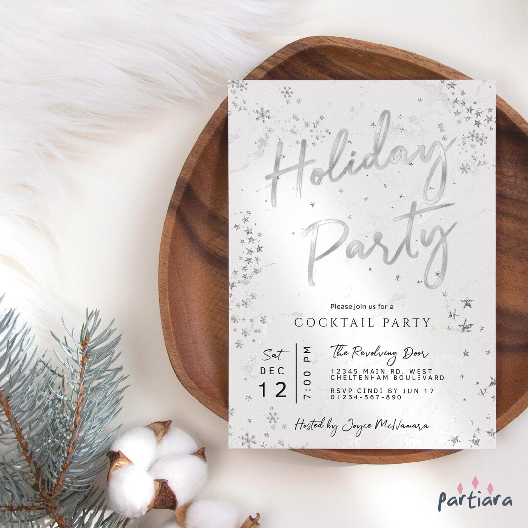 Holiday Party Invite White and Silver Christmas Invitation Printable ...
