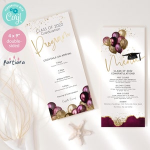 Burgundy Graduation Party Menu Programs Printable Editable Digital ...