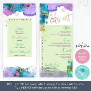 Ladies Birthday Menu With Program, Dinner Dance Party Table Menus ...