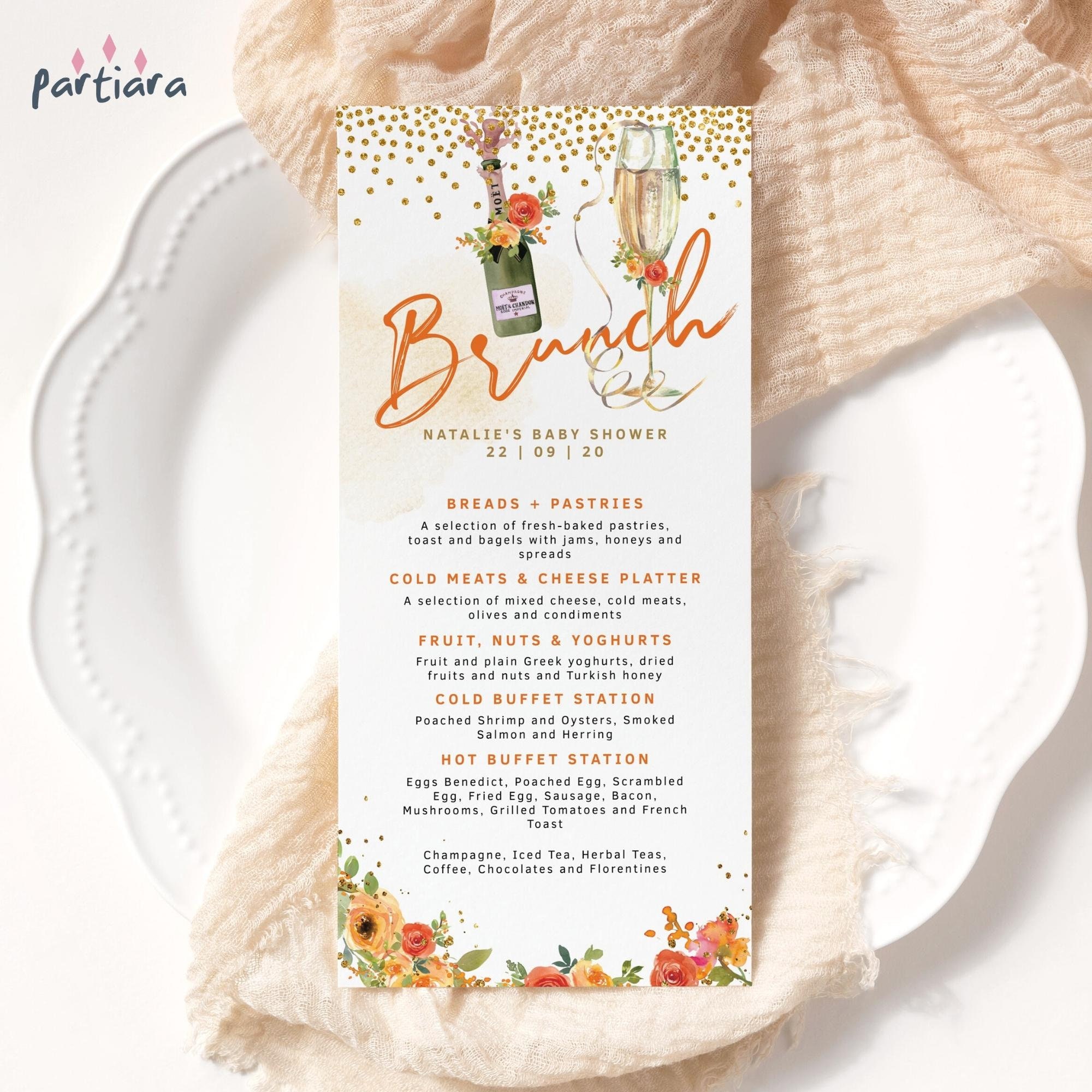 Champagne Brunch Menu Card Editable Ladies Birthday Party - Etsy