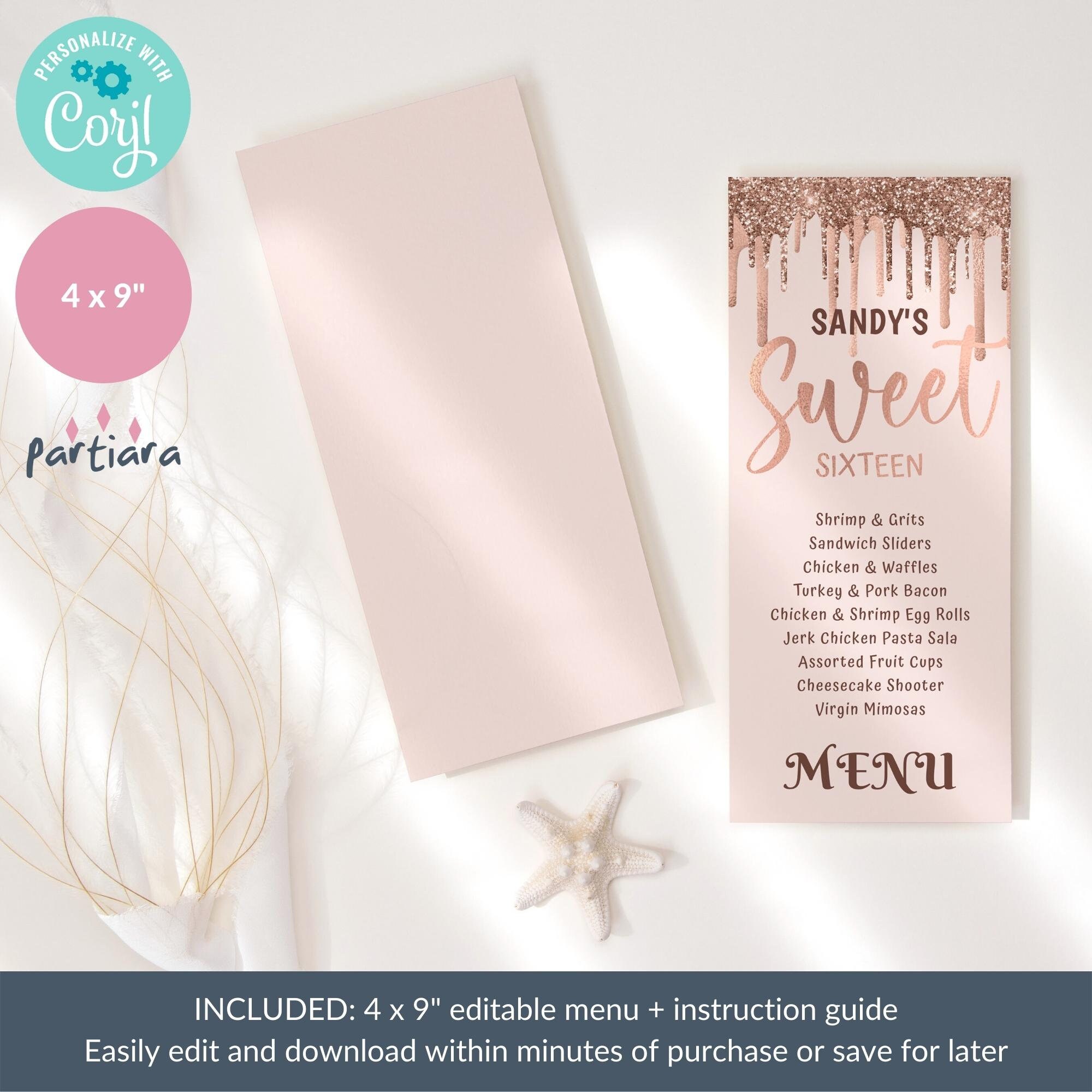 Sweet 16 Menu Blush Pink Rose Gold 16th Birthday Brunch or - Etsy