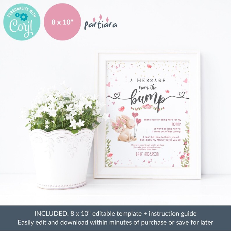 A Message From the Bump Baby Shower Sign Template: Girls Sweetheart ...