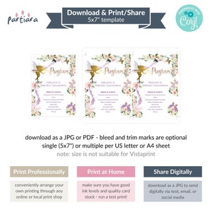 Sweet 16 Program, Birthday Programs Template, Fairy Butterfly Floral ...