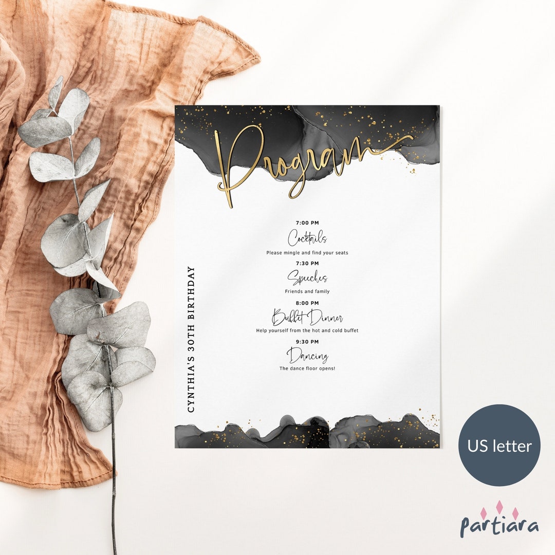 Birthday Program Template Dinner Party Table Programs Printable, Mens ...