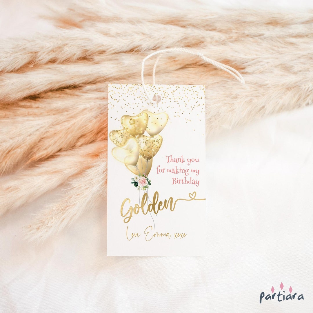 Girls Golden Birthday Tags, Thank You Favor Gift Tag Printable ...