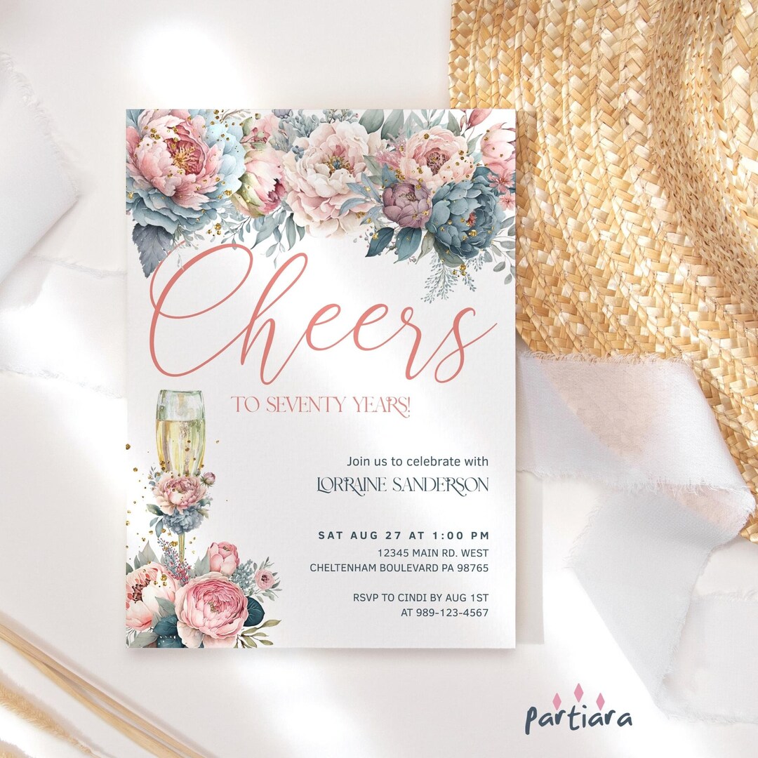 Dusky Birthday Invite Ladies Template, Cheers to 60 Years Invitation ...