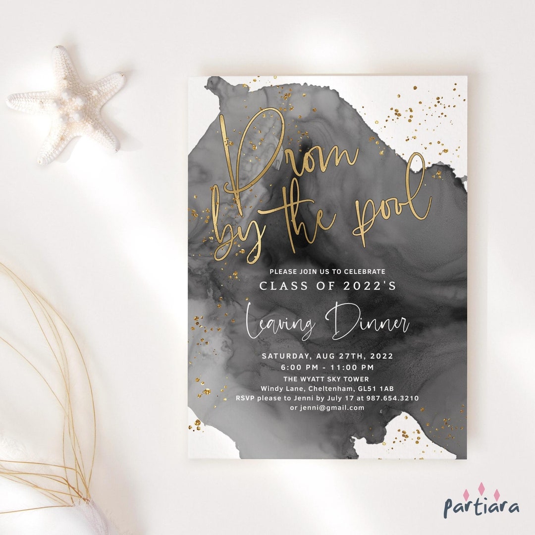 Adult Prom Invitation, Black Gold Prom Party Invite Printable, Birthday ...