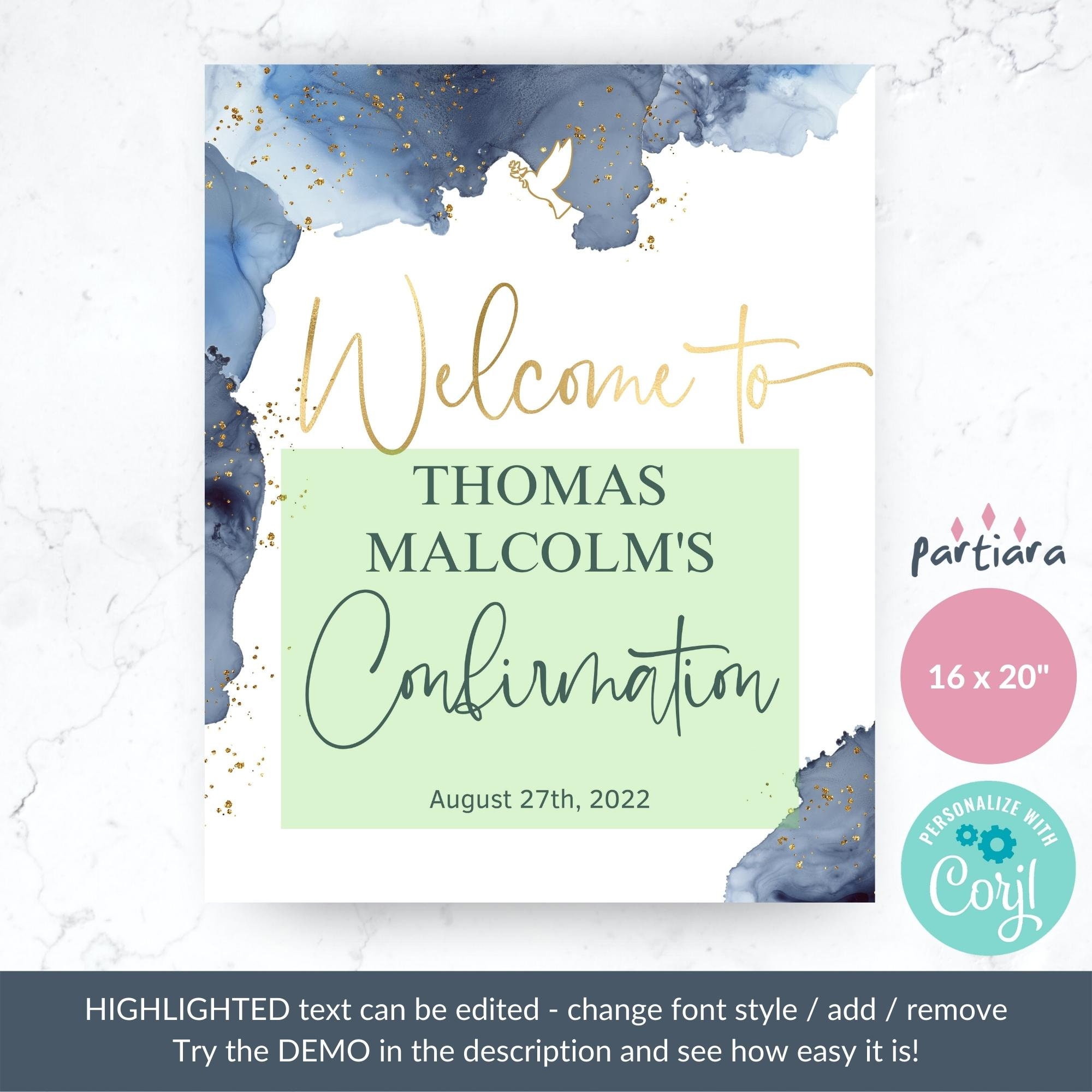 Boys Confirmation Welcome Sign Printable Navy Blue and Gold - Etsy
