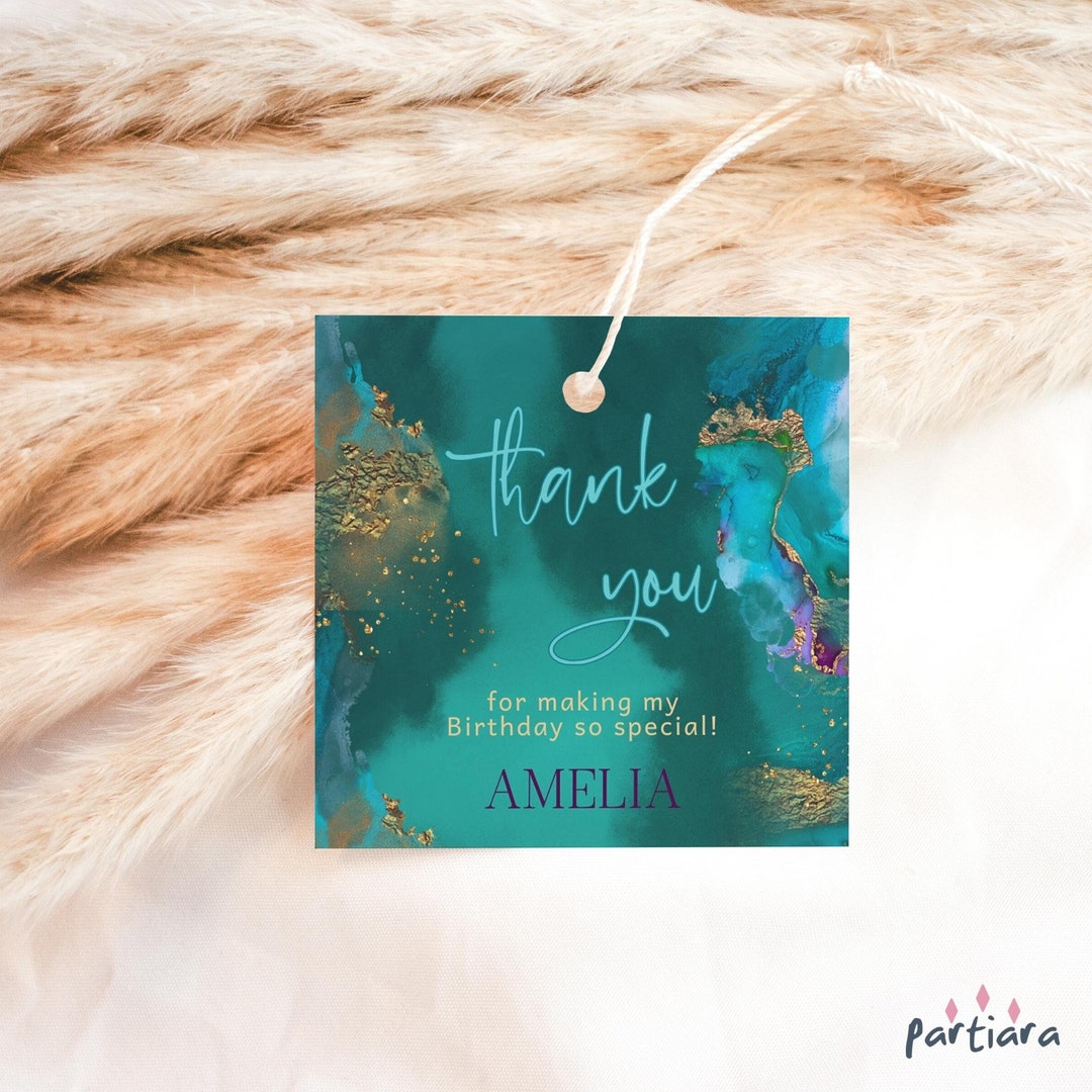 Emerald Favor Gift Tag Template, Birthday Thank You Tags Printable ...