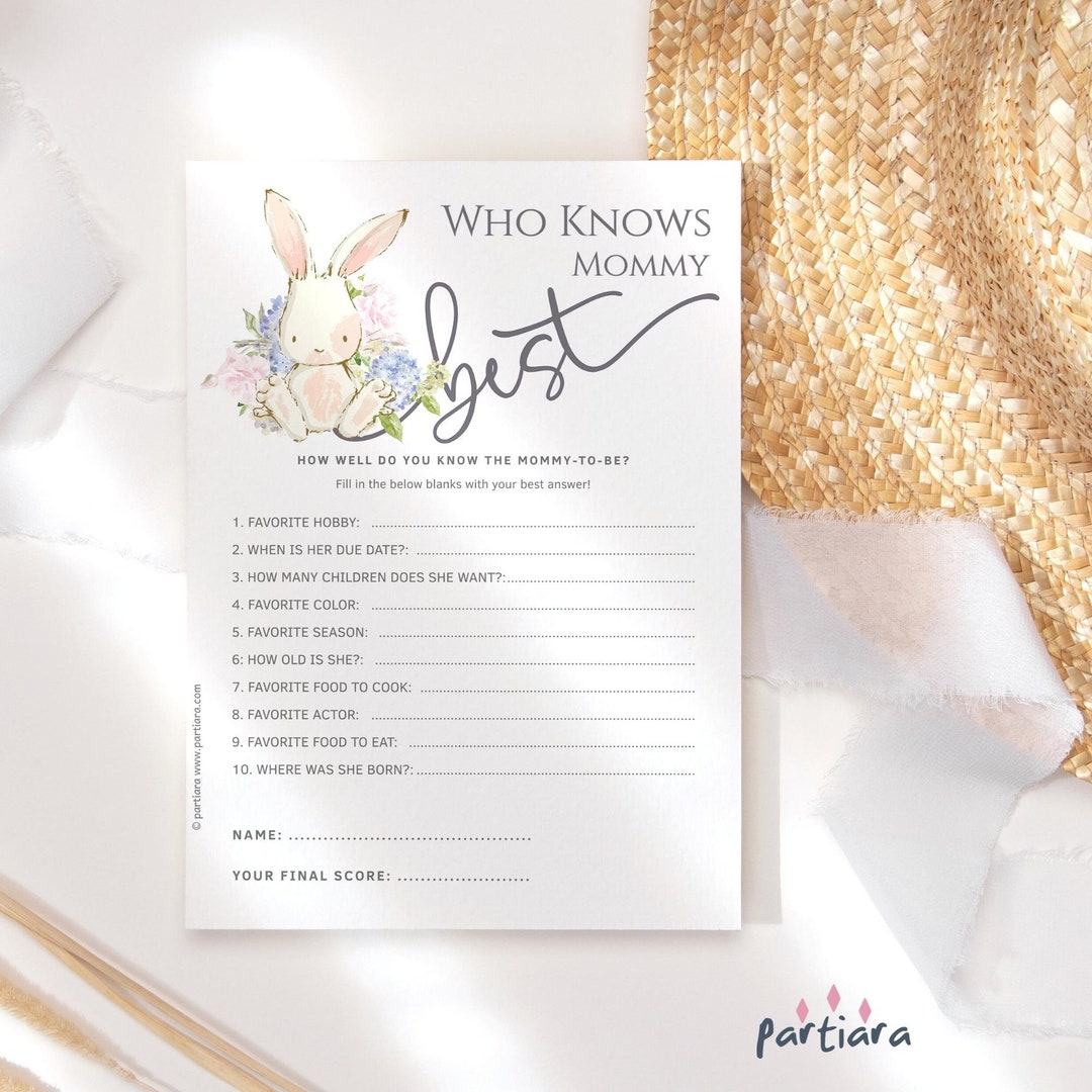 Editable Baby Bunny Who Knows Mommy Best Game Baby Shower Party Games ...