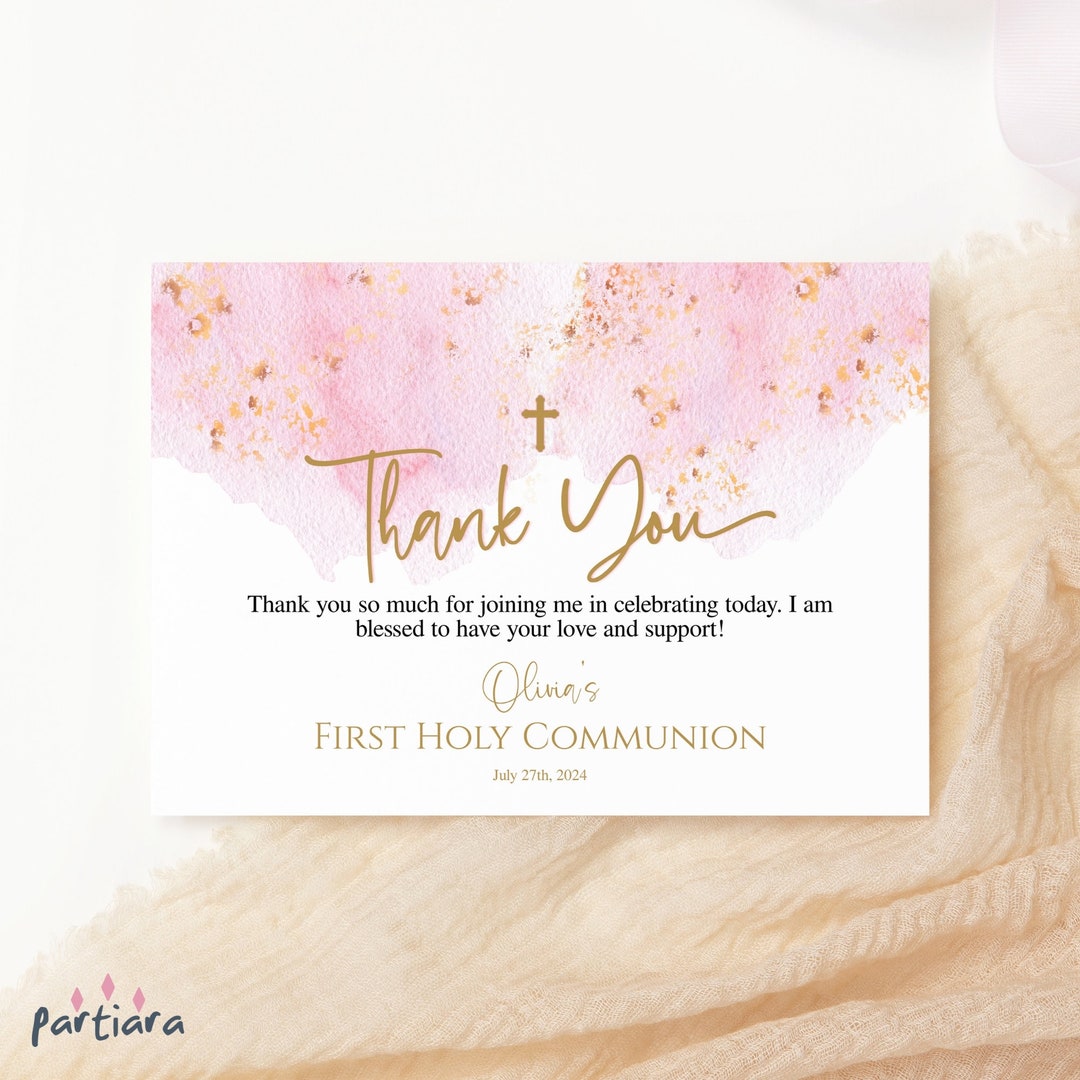 Girl Baptism Thank You Card Template, First Holy Communion Notecards ...