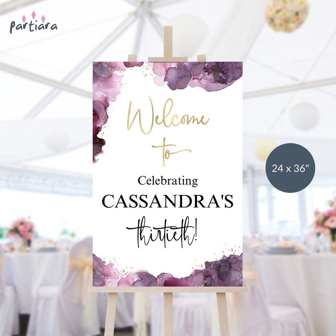 Birthday Welcome Sign Maroon Gold Decor Printable, Dinner Party Welcome ...