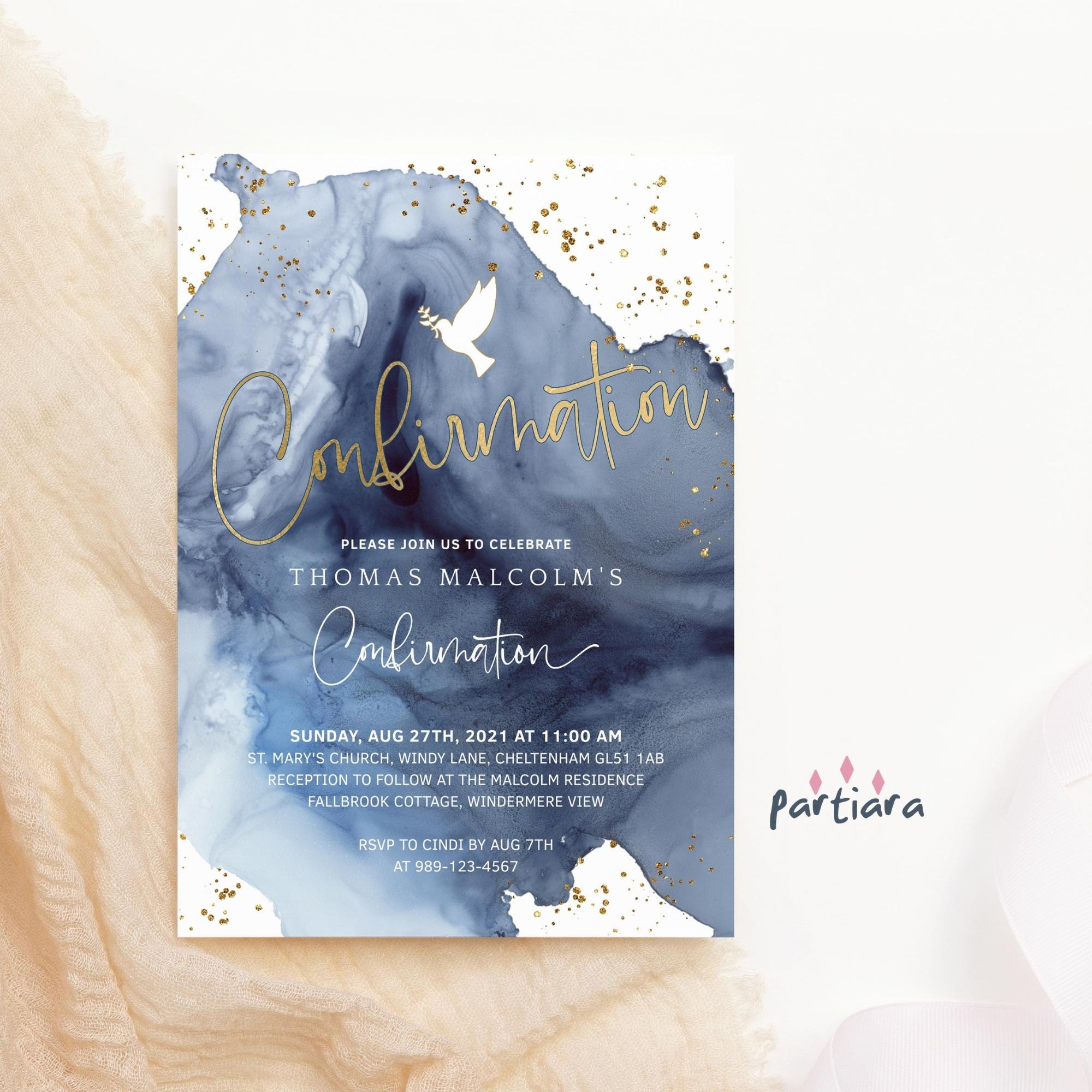 Boy Confirmation Invitation Printable Navy Blue and Gold - Etsy
