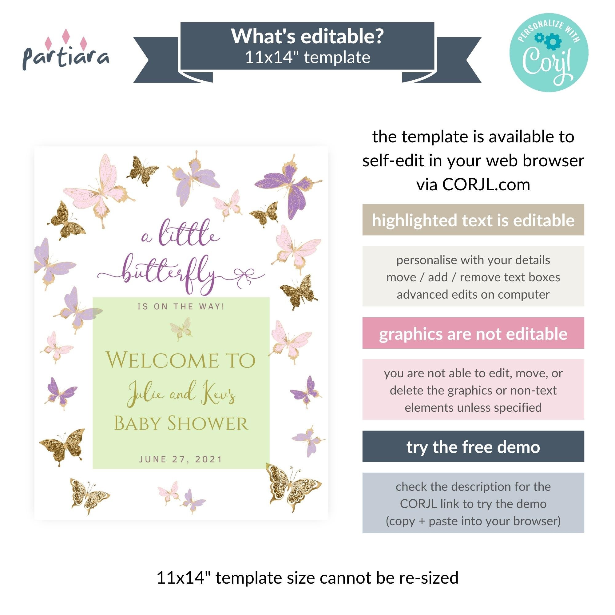Butterfly Welcome Sign Girls Party Printable, Baby Shower Table Poster ...