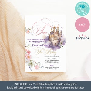 Editable Princess Birthday Party Invitation Wildflower 1st Birthday Once Upon a Time Tea Party ...