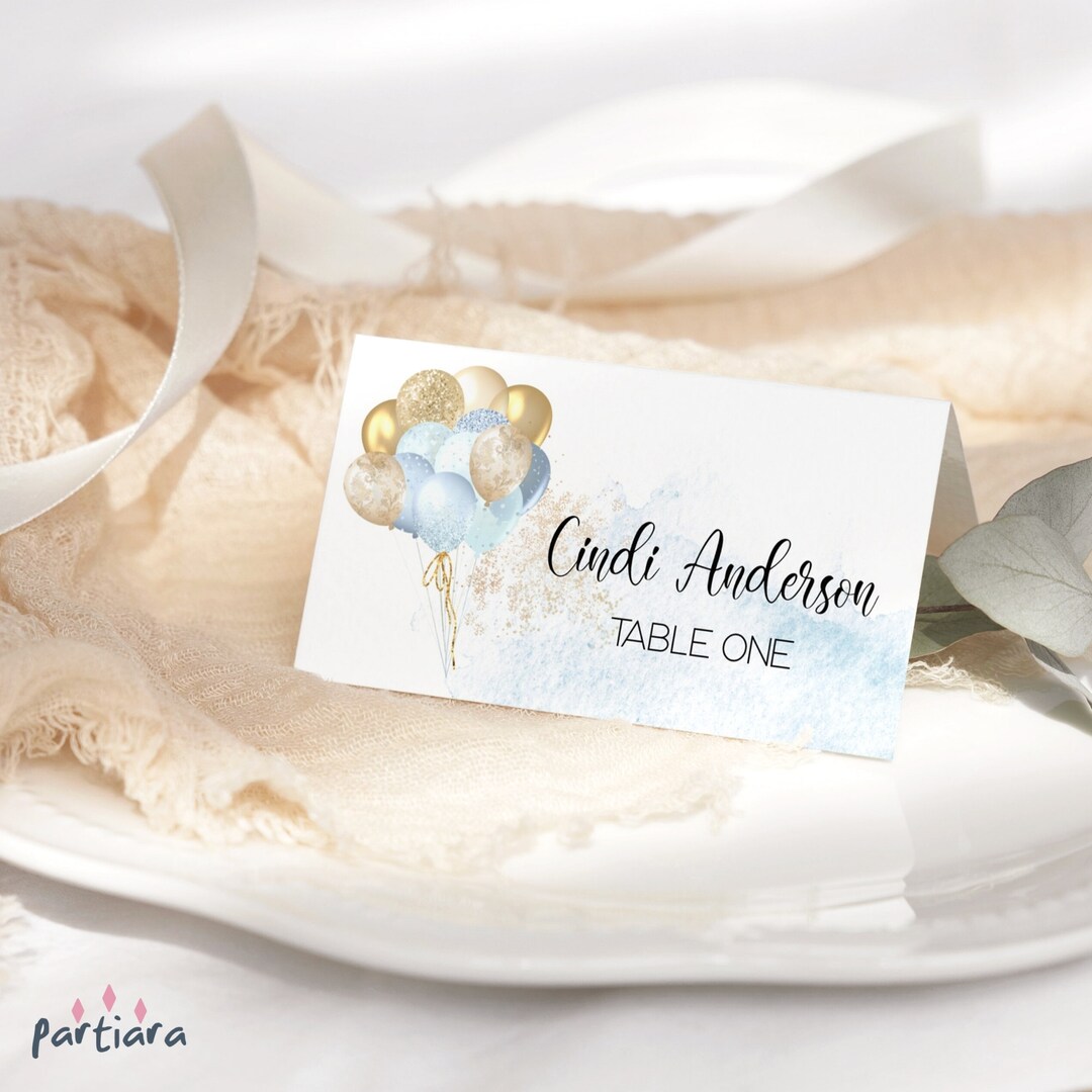 Pastel Place Cards Birthday Balloons Table Tents Printable, Baby Shower ...