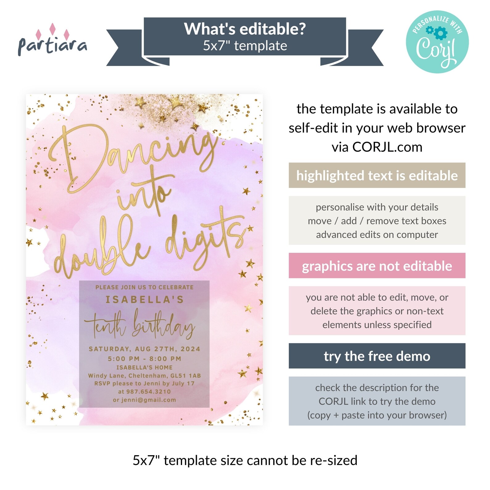 10th Birthday Disco Invite Printable, Dancing Into Double Digits Girl ...