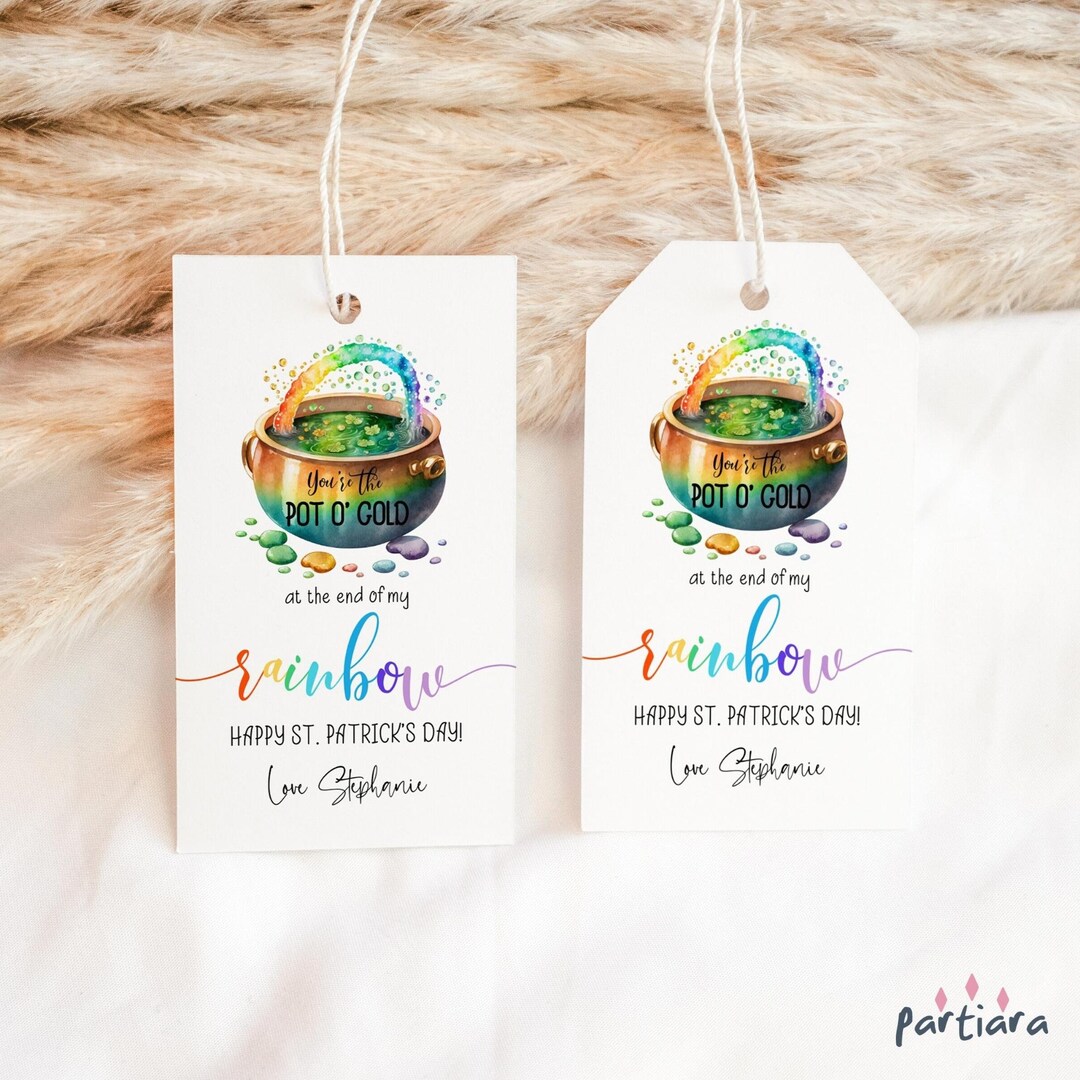 St Patricks Day Gift Tag Rainbow Pot of Gold Classroom Teacher Friends ...