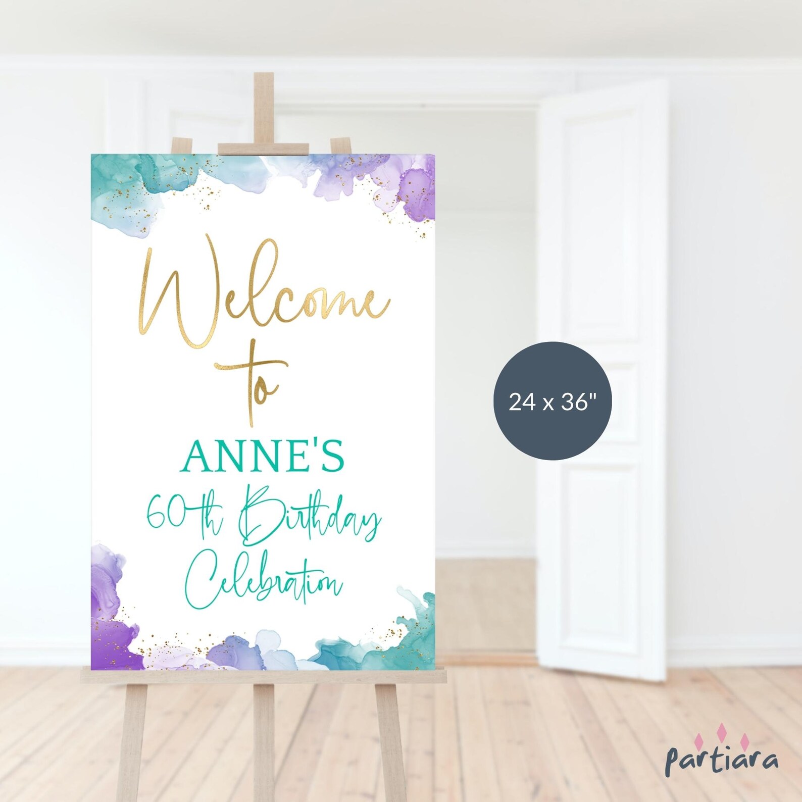 Birthday Welcome Sign Ladies Editable Template, Purple Dinner Party ...