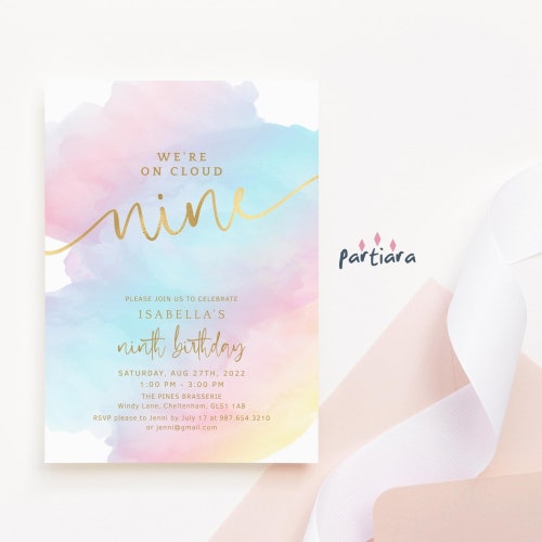 Cloud Nine Birthday Invitation Cloud 9 Party Invite Rainbow - Etsy Cloud Nine Birthday Invitation Cloud 9 Party Invite Rainbow - Etsy
