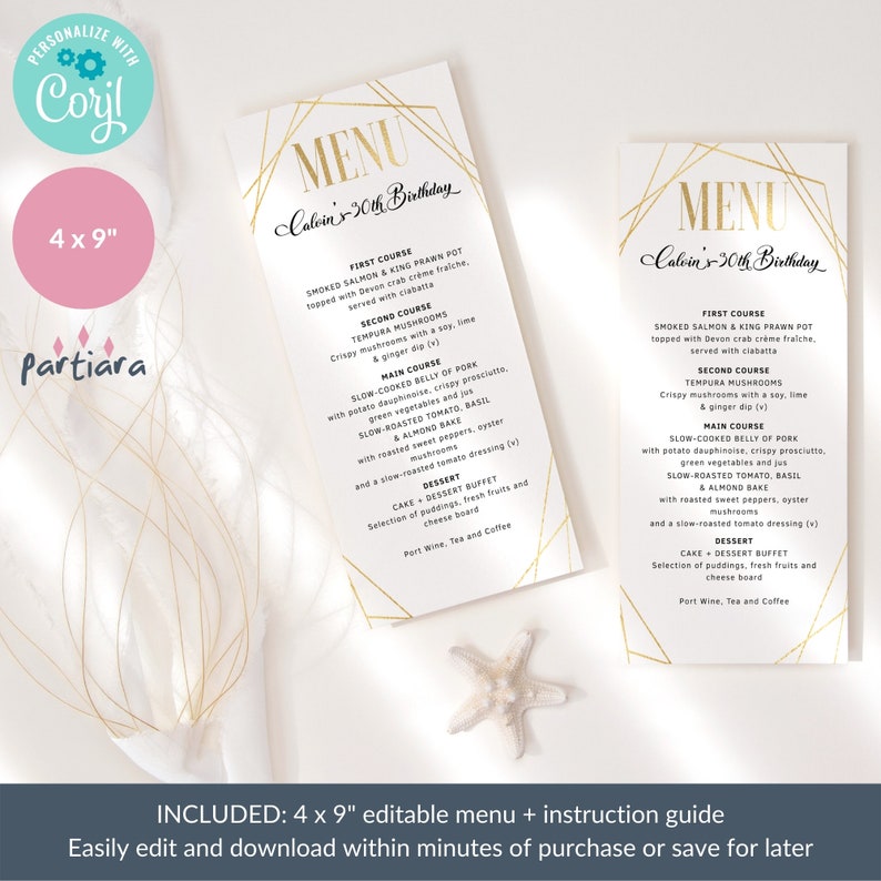 DIY Menu Cards Editable Modern All White Party Menus Printable | Etsy