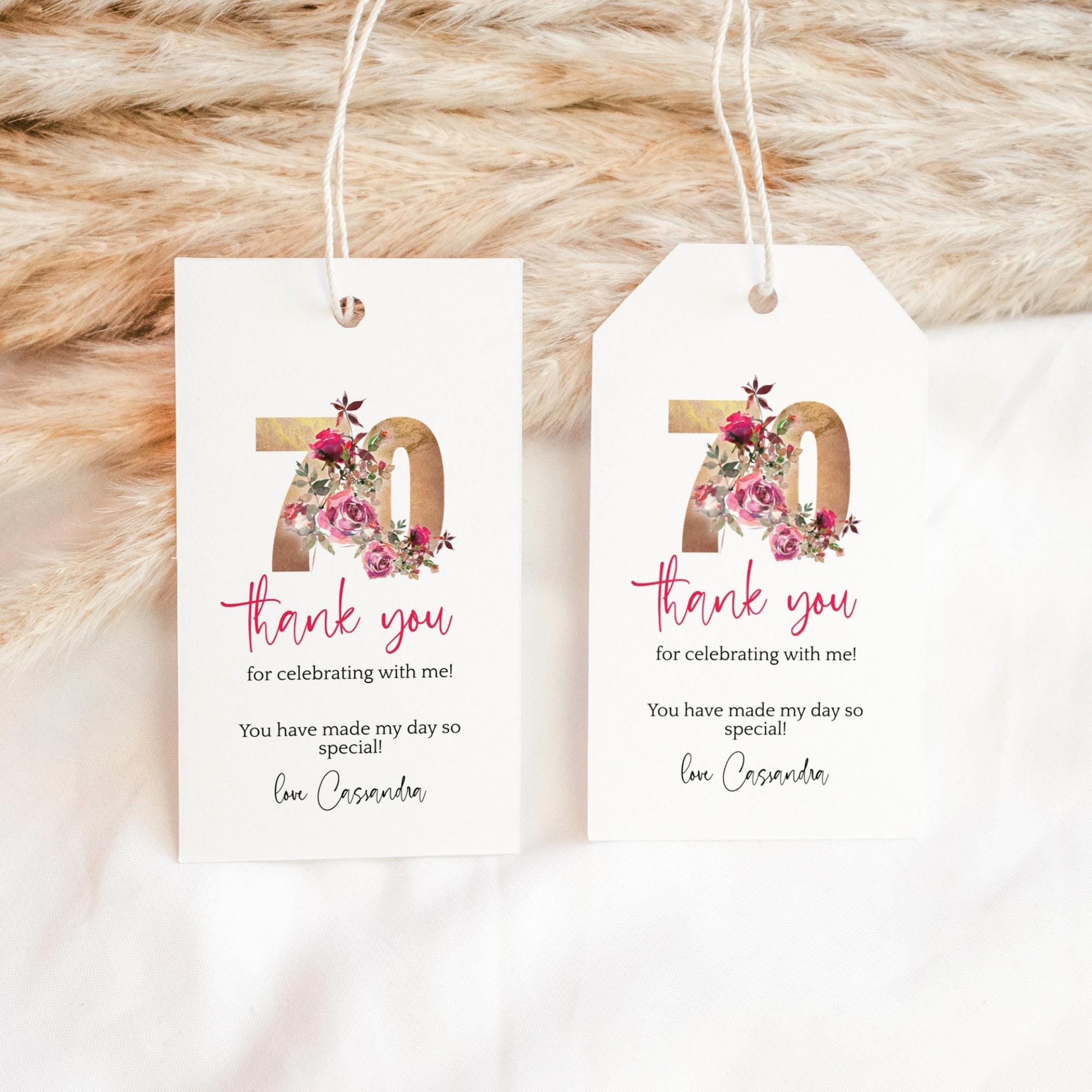 Ladies 70th Birthday Favor Tags Printable Pink Red Roses Gift Thank You ...
