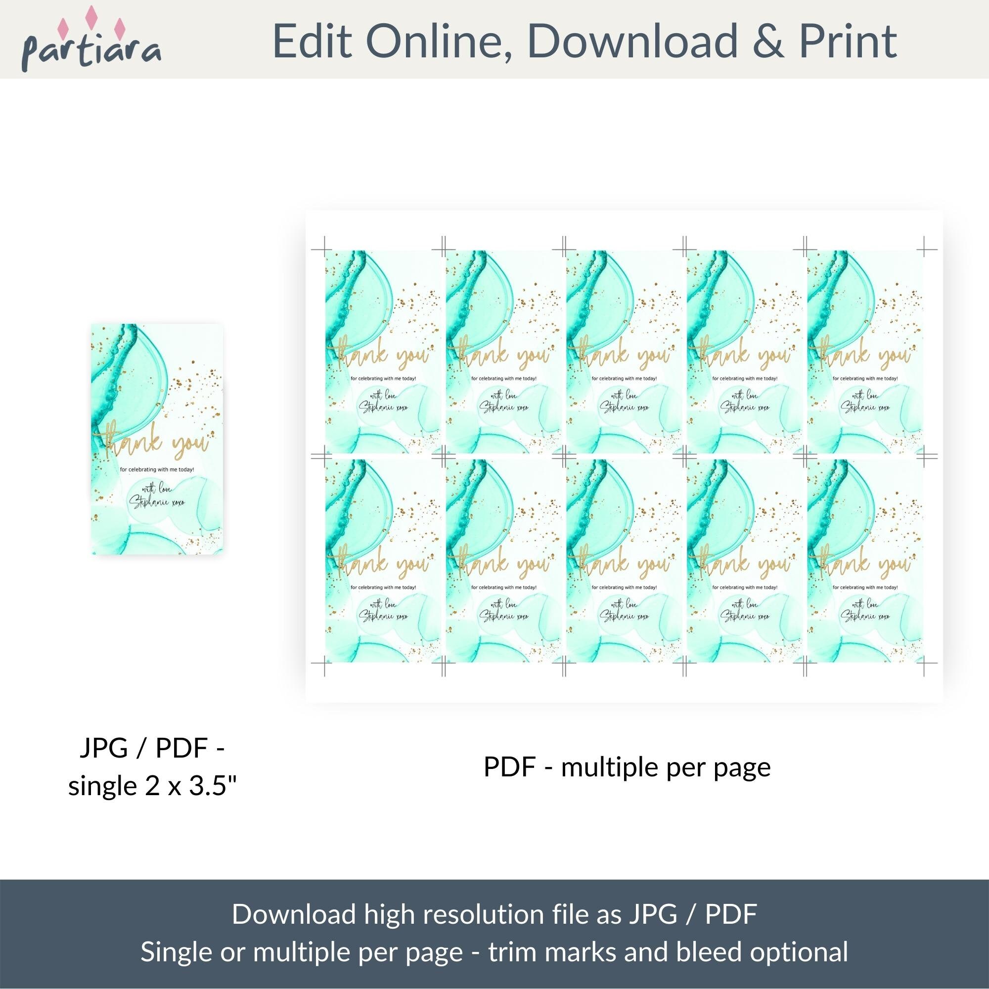 Aqua Sea Green Favor Gift Tag Printable Teen Boy Girl Ladies - Etsy