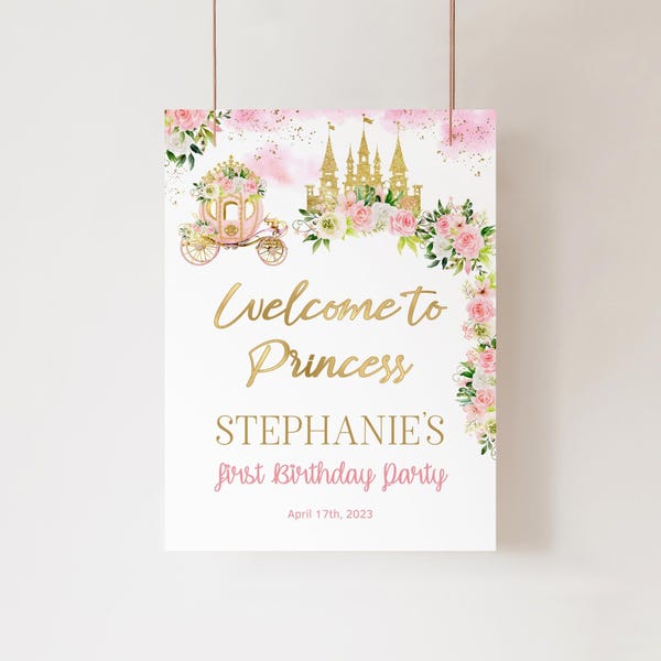 Editable Princess Birthday Welcome Sign Template, Any Age Princess Girl ...
