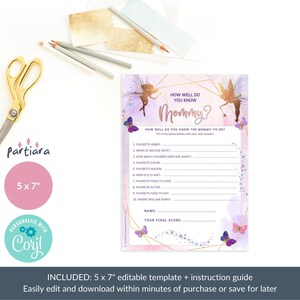 Editable Girl Baby Shower Fairy Game How Well Do You Know the - Etsy
