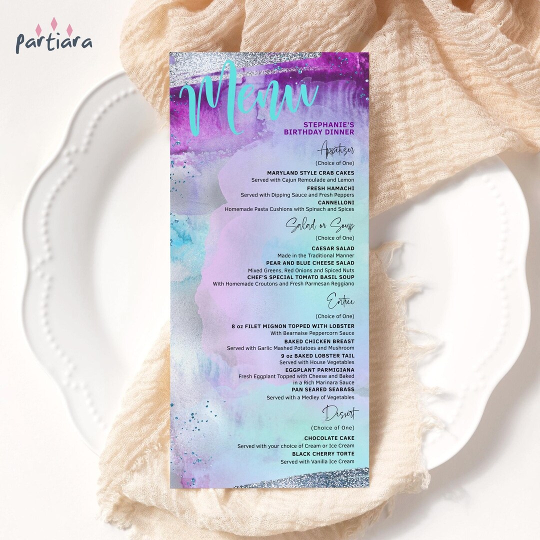 Mermaid Birthday Party Menus Printable Bridal Shower Mermaids Table ...