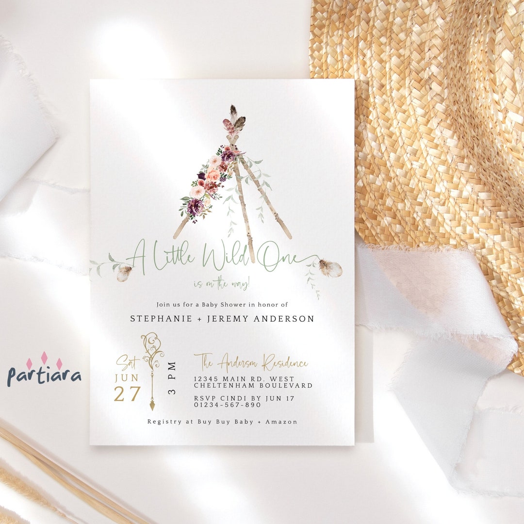 Girl Baby Shower Teepee Wild One on the Way Party Invitation Printable ...