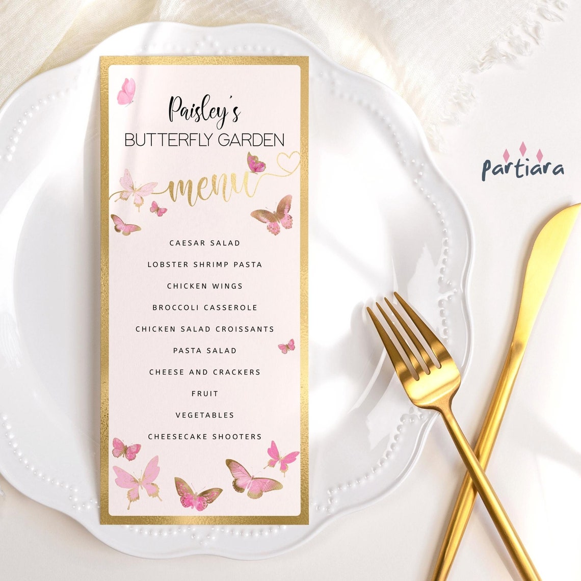 Butterfly Menu Card Editable Girl Birthday Butterflies Party | Etsy