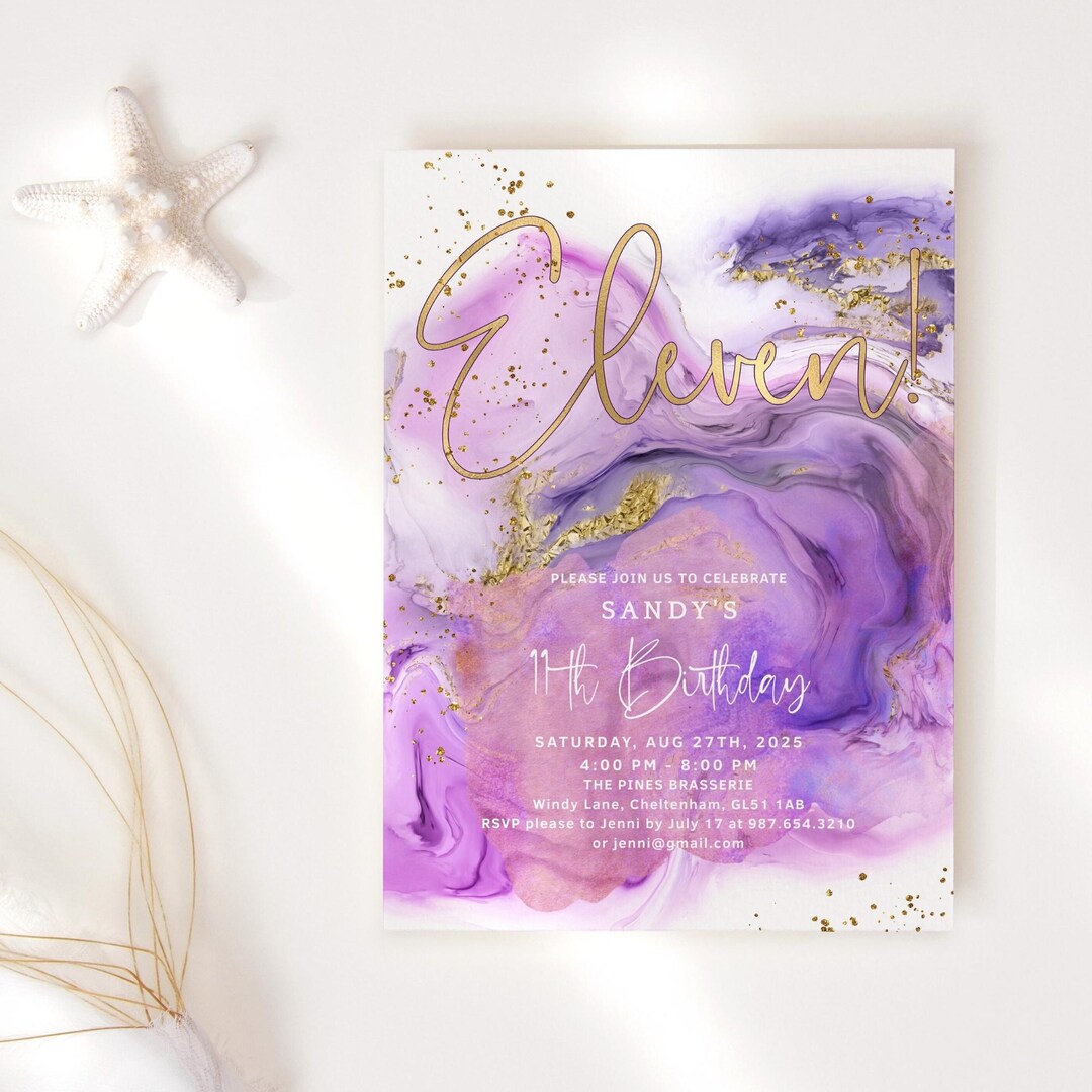 11th Birthday Invitation Template, Girls Party Invite Printable, Pink ...