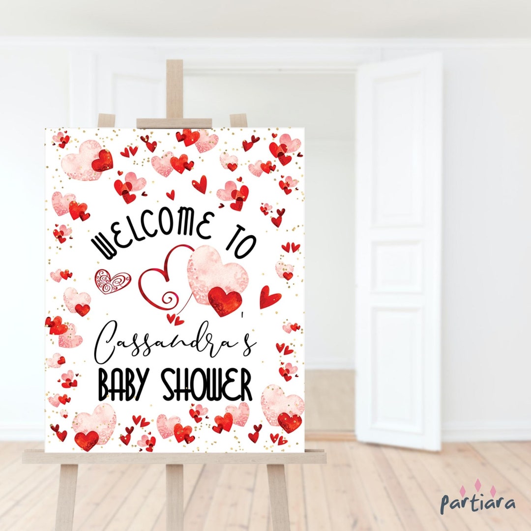 Baby Hearts Welcome Sign, Sweetheart Baby Shower Welcome Poster ...