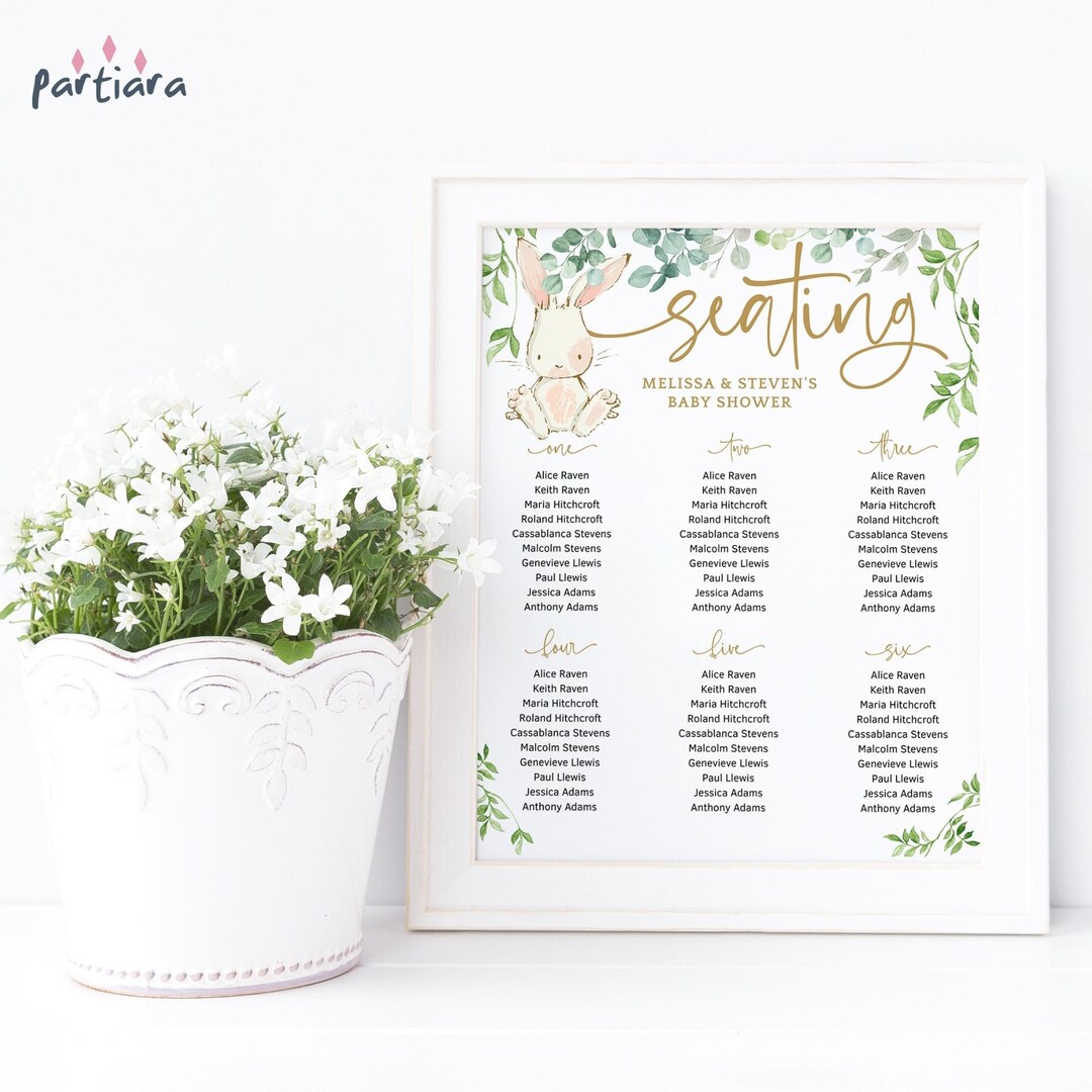 Bunny Seating Chart, Baby Shower Party Table Seating Poster Printable ...